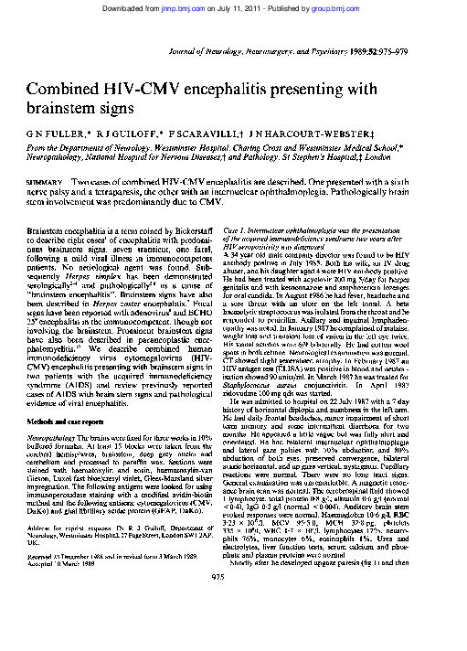 (PDF) Combined HIV-CMV encephalitis presenting with brainstem signs