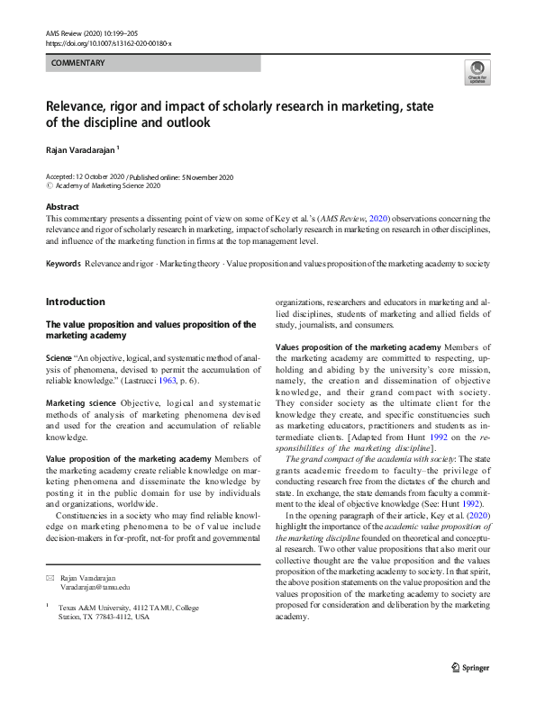 (PDF) Relevance, rigor and impact of scholarly research in marketing ...