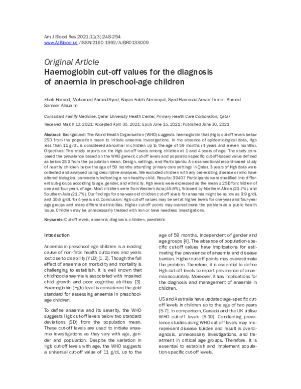(PDF) Haemoglobin cut-off values for the diagnosis of anaemia in ...