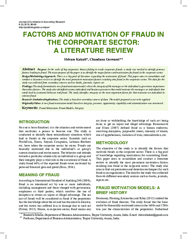 (PDF) FACTORS AND MOTIVATION OF FRAUD IN THE CORPORATE SECTOR: A ...
