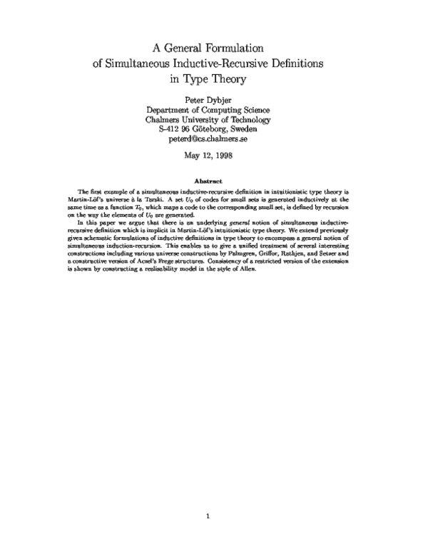 Pdf A General Formulation Of Simultaneous Inductive Recursive Definitions In Type Theory