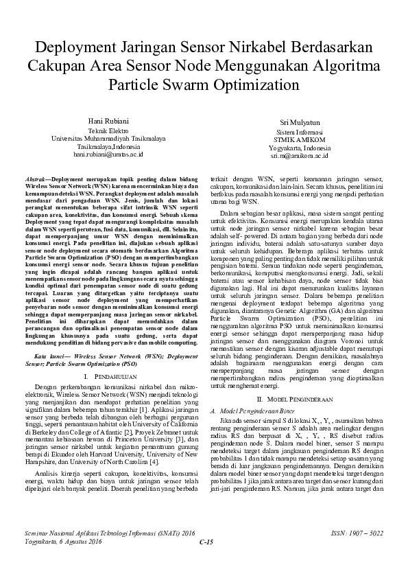 Pdf Deployment Jaringan Sensor Nirkabel Berdasarkan Cakupan Area Sensor Node Menggunakan