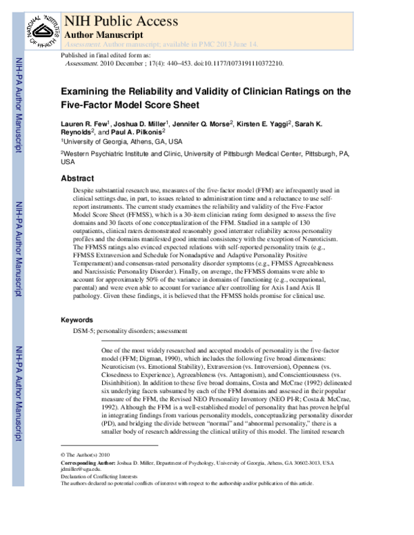 (PDF) Examining the Reliability and Validity of Clinician Ratings on ...