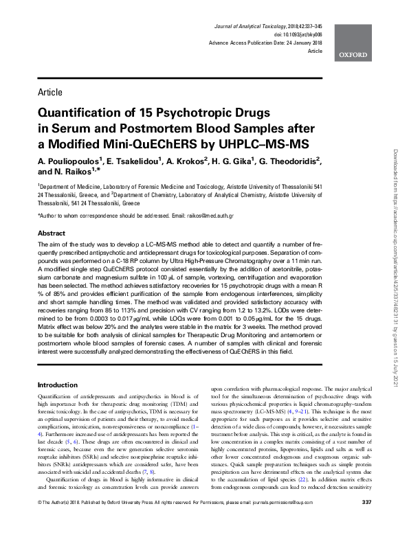 (PDF) Quantification of 15 Psychotropic Drugs in Serum and Postmortem ...