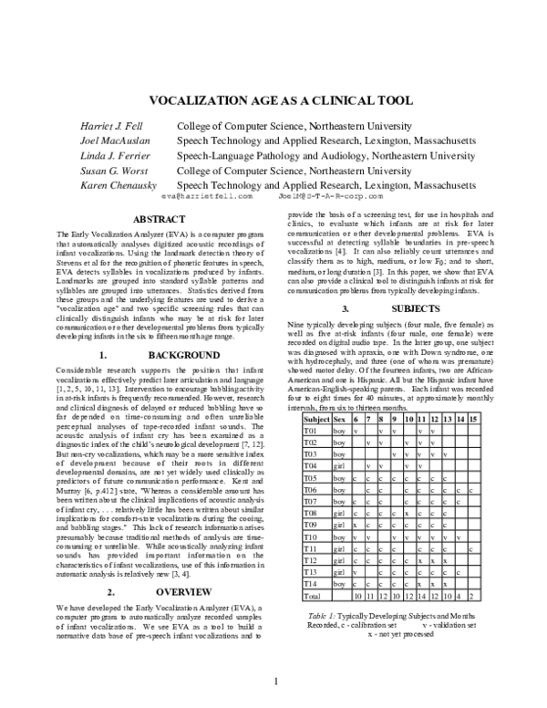 (PDF) Vocalization age as a clinical tool