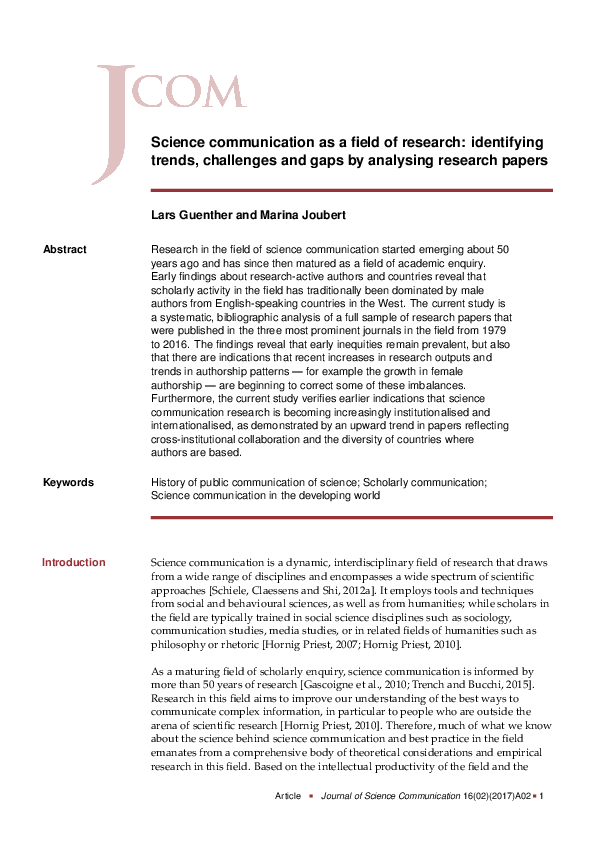 (PDF) Science communication as a field of research: identifying trends ...