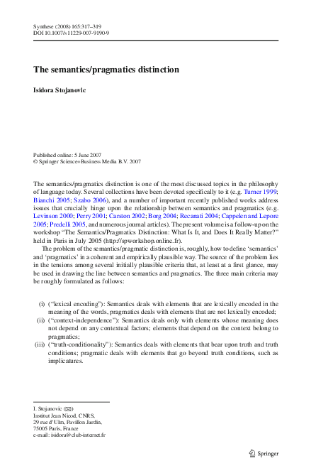 (PDF) The semantics/pragmatics distinction