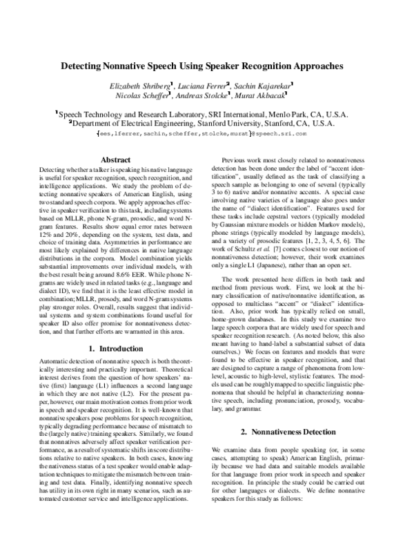 (PDF) Detecting nonnative speech using speaker recognition approaches
