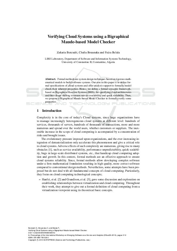 Pdf Verifying Cloud Systems Using A Bigraphical Maude Based Model Checker