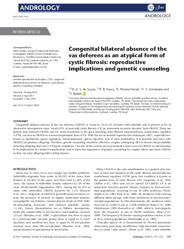 (PDF) Congenital Bilateral Absence of the Vas Deferens and ...