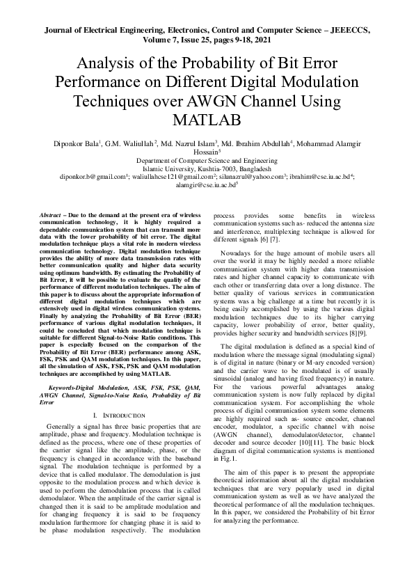 (PDF) Analysis of the Probability of Bit Error Performance on Different ...