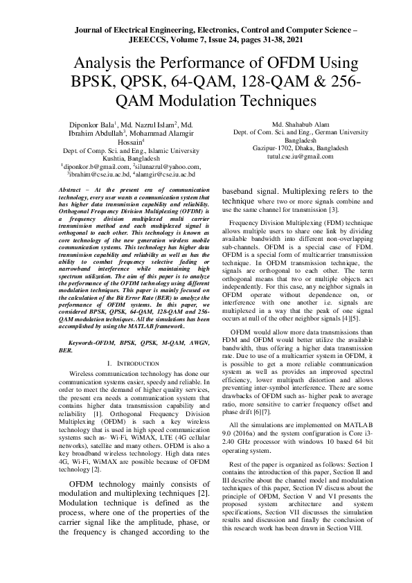 (PDF) Analysis the Performance of OFDM Using BPSK, QPSK, 64-QAM, 128-QAM & 256-QAM Modulation ...