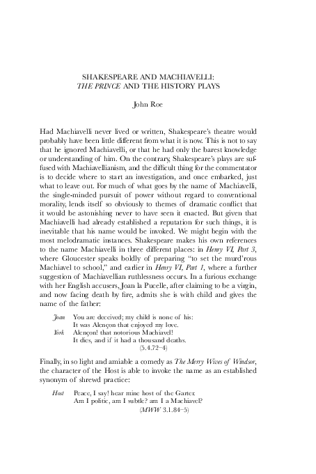 (PDF) Shakespeare and Machiavelli: The Prince and the history plays