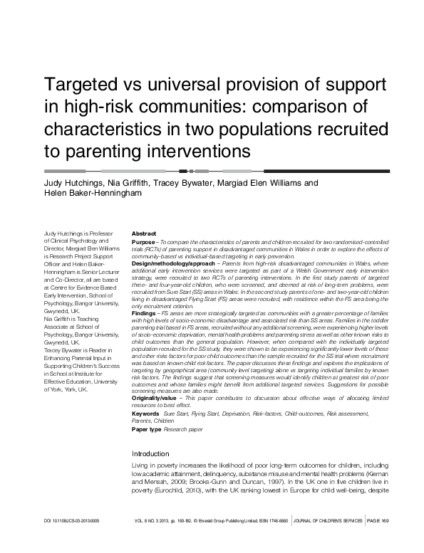 (PDF) Targeted vs universal provision of support in high-risk ...