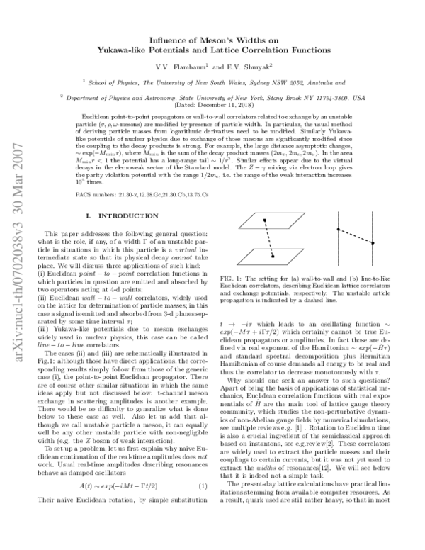 (PDF) Influence of meson widths on Yukawa-like potentials and lattice correlation functions