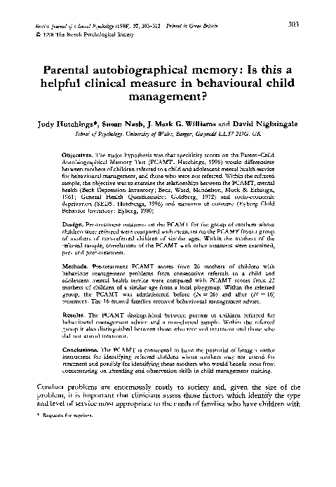 (PDF) Parental autobiographical memory: Is this a helpful clinical ...