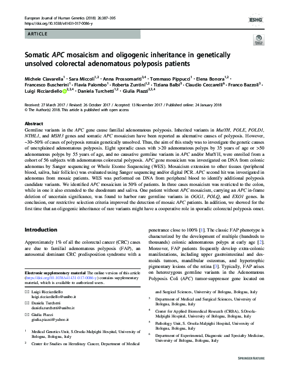 (PDF) Somatic APC mosaicism and oligogenic inheritance in genetically ...