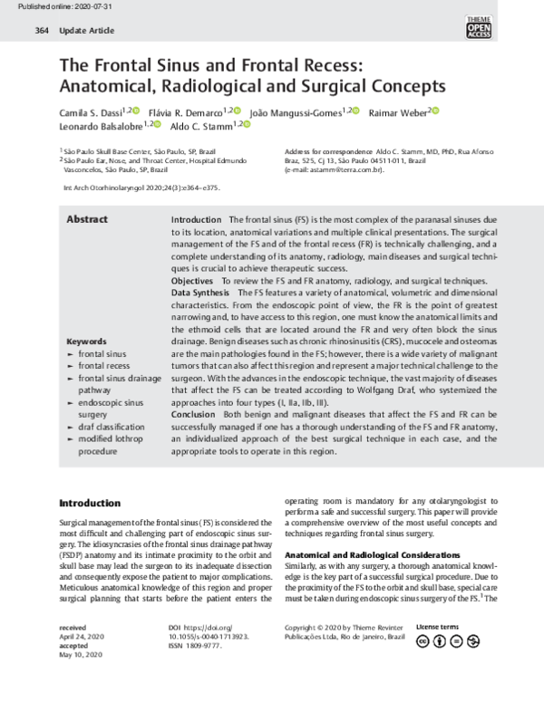 (PDF) The Frontal Sinus and Frontal Recess: Anatomical, Radiological ...
