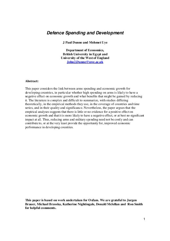 (PDF) Military Spending and Development