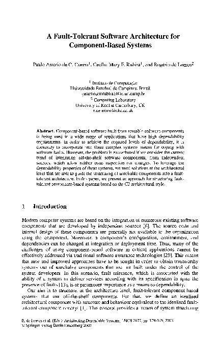 Pdf A Fault Tolerant Software Architecture For Component Based Systems