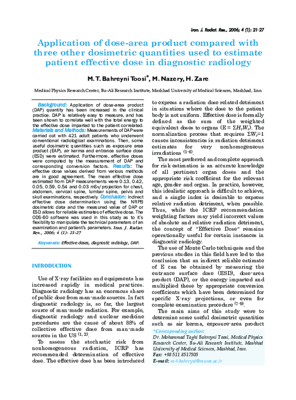 (PDF) Application of Dose-Area Product compared with three other ...
