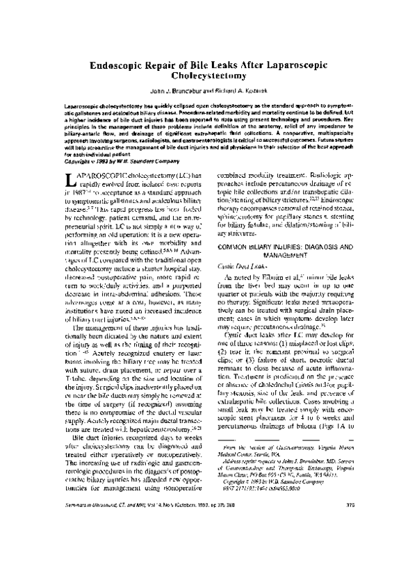 (PDF) Endoscopic repair of bile leaks after laparoscopic cholecystectomy