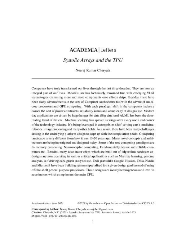 (PDF) Systolic Arrays and the TPU