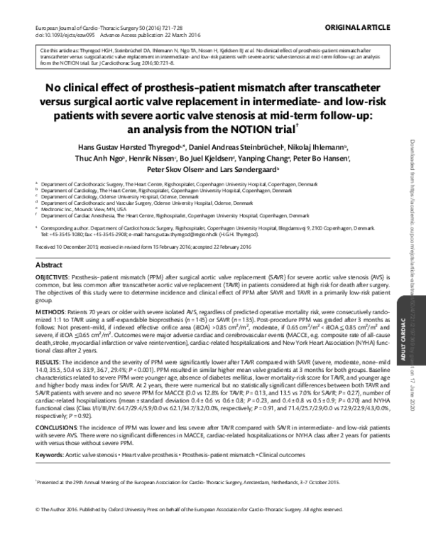 (PDF) No clinical effect of prosthesis–patient mismatch after transcatheter versus surgical ...