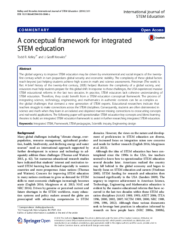 (PDF) A conceptual framework for integrated STEM education