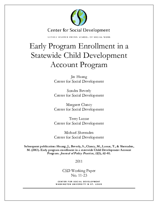 (PDF) Early Program Enrollment in a Statewide Child Development Account ...