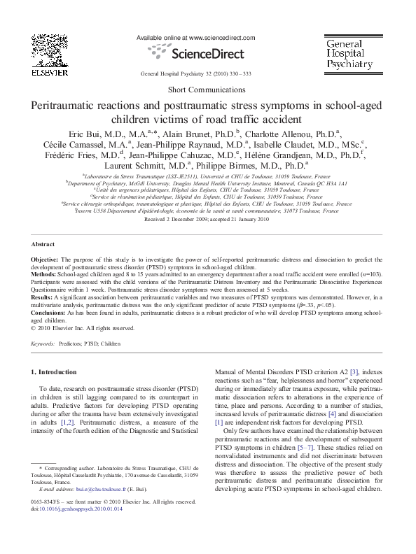 (PDF) Peritraumatic reactions and posttraumatic stress symptoms in ...