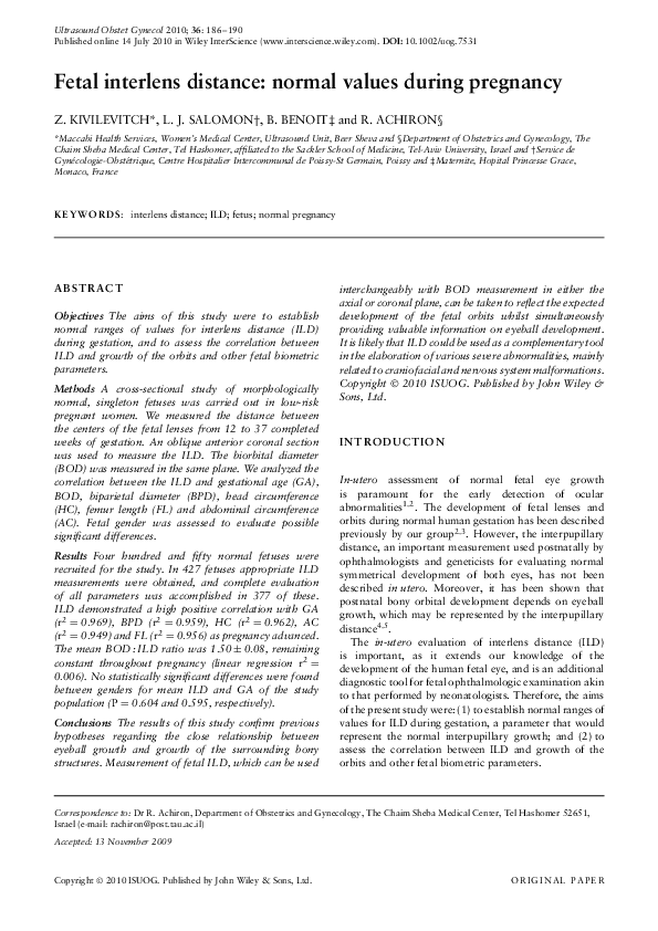 (PDF) Fetal interlens distance: normal values during pregnancy