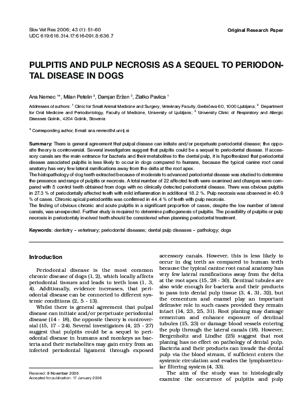 (PDF) Pulpitis and Pulp Necrosis as a Sequel to Periodon-Tal Disease in ...