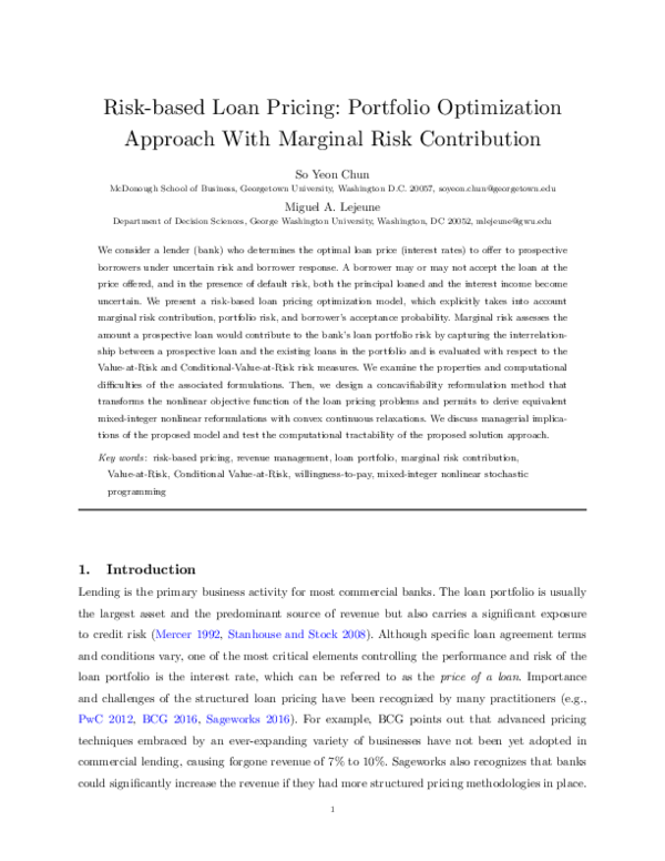 (PDF) Risk-Based Loan Pricing: Portfolio Optimization Approach with ...