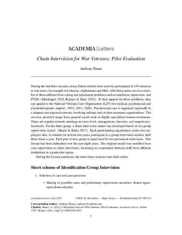 (PDF) Chain Intervision for War Veterans; Pilot Evaluation