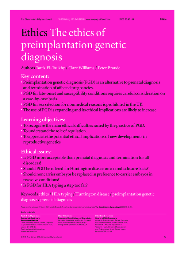 (PDF) The ethics of preimplantation genetic diagnosis