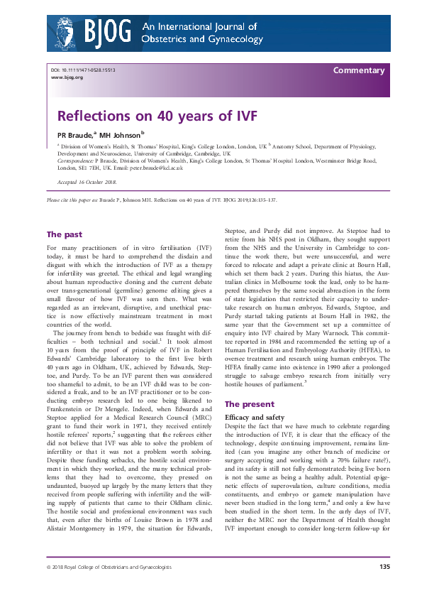 (PDF) Reflections on 40 years of IVF