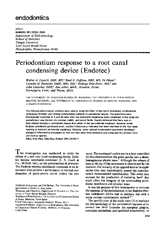 (PDF) Periodontium response to a root canal condensing device (Endotec)