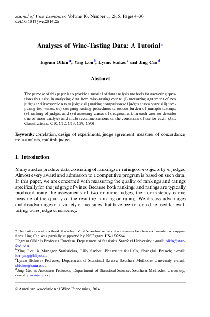 (PDF) Analyses of Wine-Tasting Data: A Tutorial