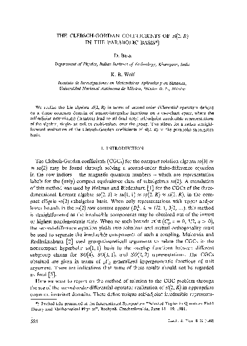 (PDF) The Clebsch-Gordan coefficients ofsl(2,R) in the parabolic basis