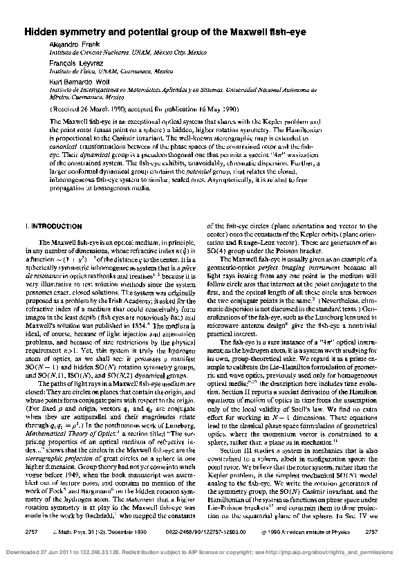 (PDF) Potential group in optics: The maxwell fish-eye system