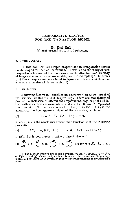 (PDF) Comparative Statics for the Two-Sector Model
