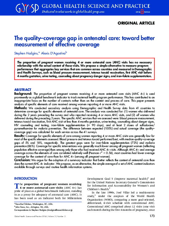(PDF) The quality-coverage gap in antenatal care: toward better ...