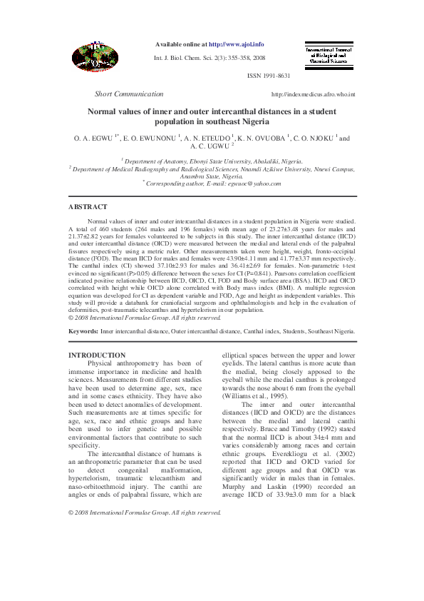 (PDF) Normal values of inner and outer intercanthal distances in a ...