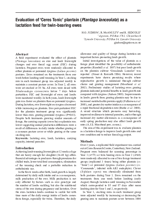 (PDF) Evaluation of 'Ceres Tonic' plantain (Plantago lanceolata) as a ...