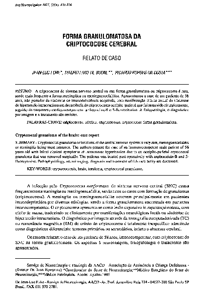 (PDF) Forma granulomatosa da criptococose cerebral: relato de caso