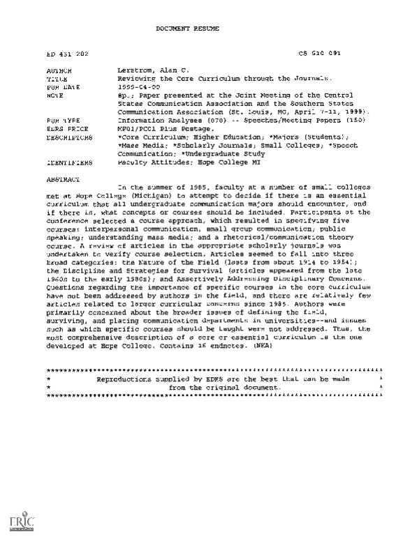 (PDF) Reviewing the Core Curriculum through the Journals