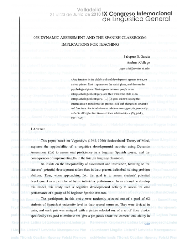 (PDF) Dynamic Assessment and the Spanish Classroom: Implications for ...
