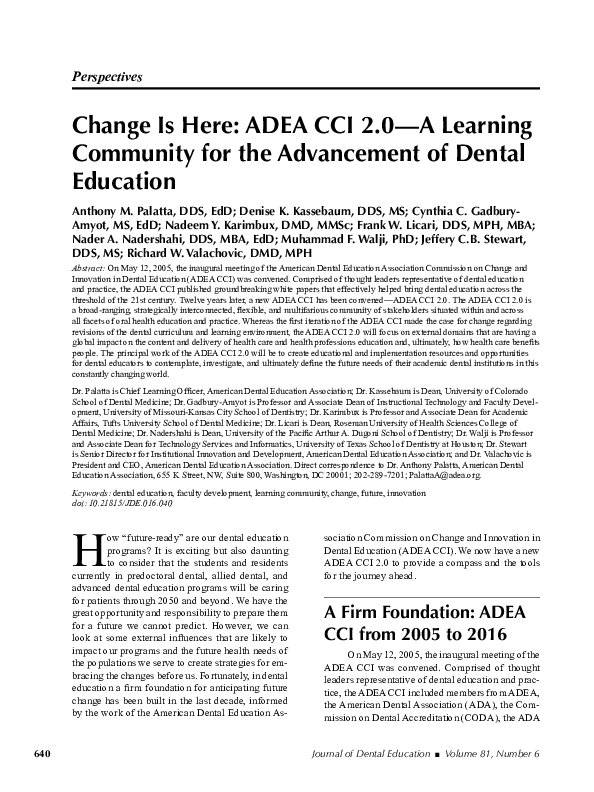 (PDF) Change Is Here: ADEA CCI 2.0-A Learning Community for the ...