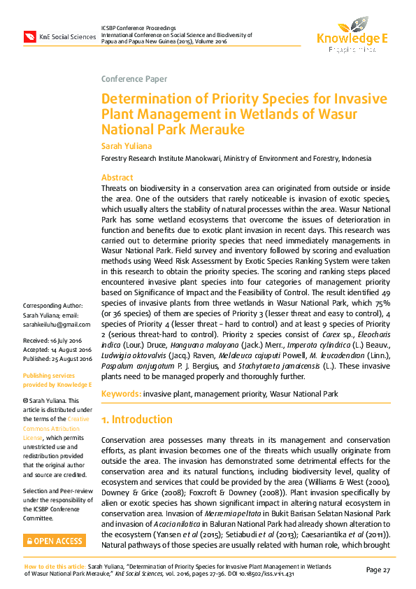(PDF) Determination Of Priority Species For Invasive Plant Management ...